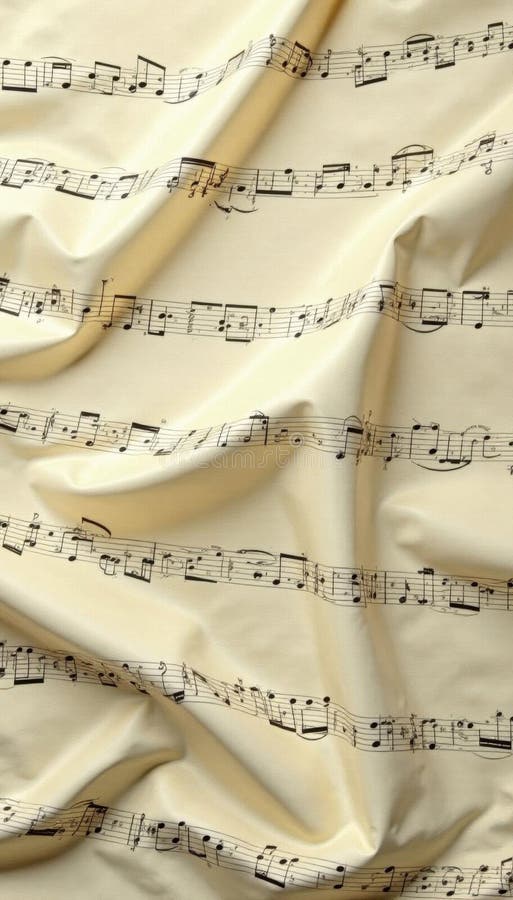 Wrinkled Cream Colored Sheets, Dark Music Notes Pattern , Worn, Design ...