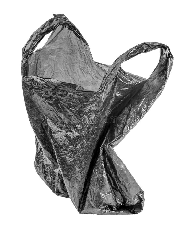 Wrinkled Empty Trash Bag Isolated on White Background. Old Black ...