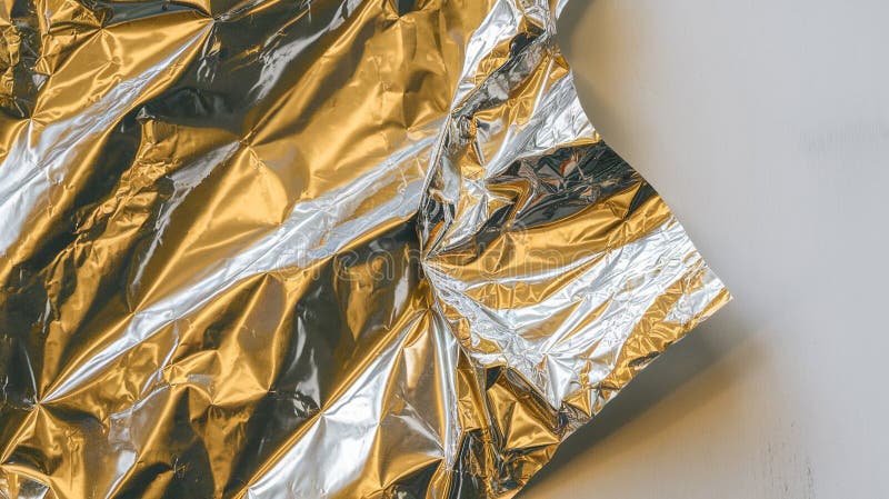 Wrinkled Gold and Silver Foil Sheet with Reflective Highlights on a ...