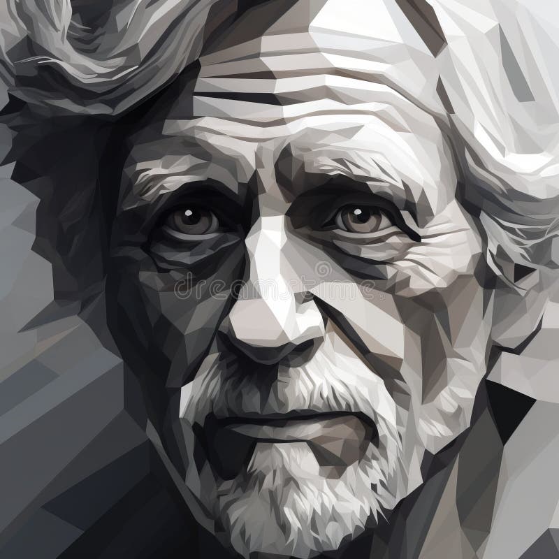 Wrinkled Gray Scale Portrait in Low Poly Style Stock Illustration ...