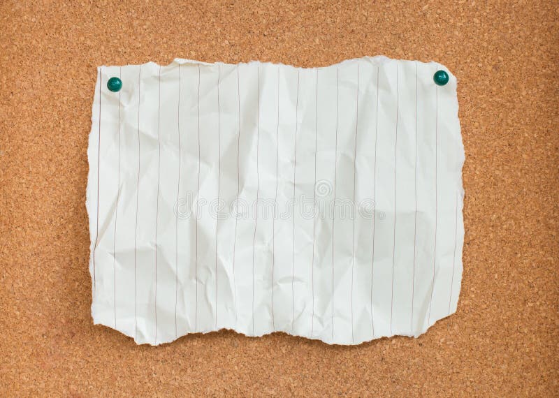 Wrinkled Paper with Green Pins on Cork Board Stock Photo - Image of ...