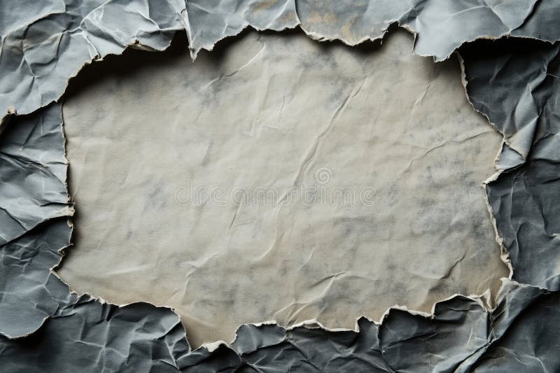 Wrinkled Paper Texture with Torn Edges, Gray and Beige Colors, Empty ...