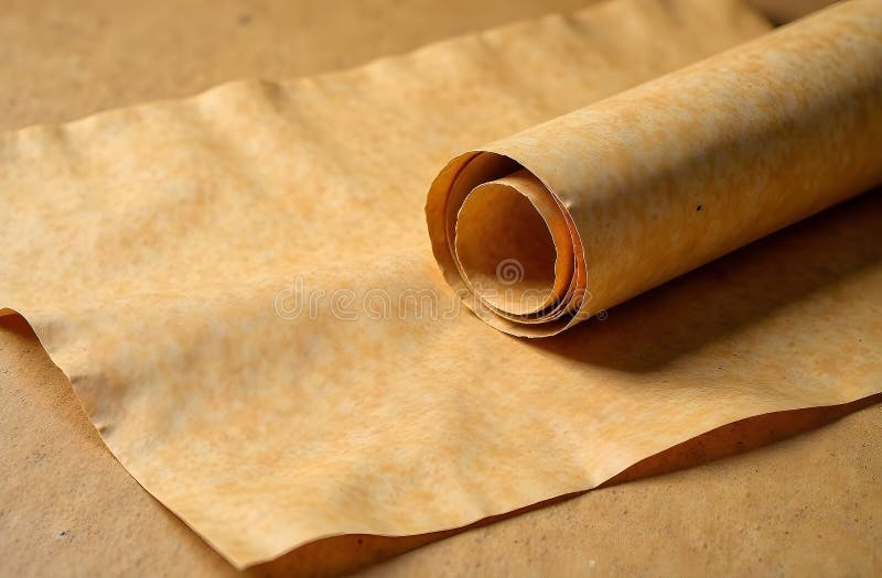 Wrinkled Parchment Paper Rolled Up on a Textured Background with Ample ...
