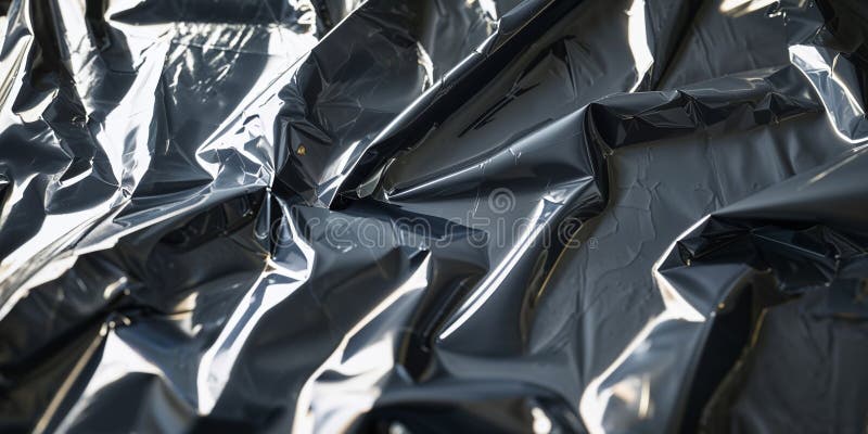 Wrinkled Shiny Dark Plastic Sheet with Reflective Surface Texture ...
