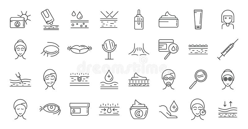 Wrinkles Icons Set, Outline Style Stock Vector - Illustration of care ...