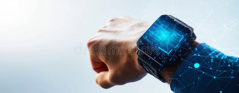 A Wrist Rendered in Wireframe, Adorned with a Digital Smartwatch ...