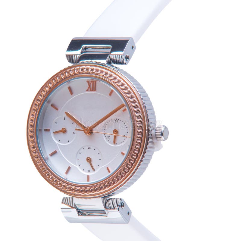 Wrist Watch is Gold and White Color on White Background. Stock Image ...
