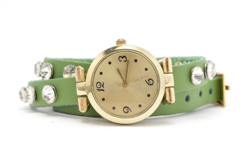 Wrist Watch with a Green Strap Isolated on White Stock Photo - Image of ...