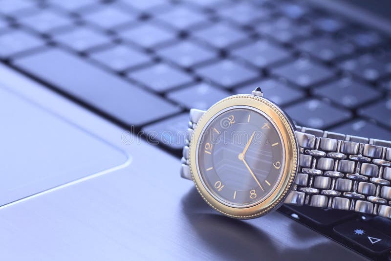 A Wrist Watch Over Keyboard Stock Photo - Image of computer, close ...