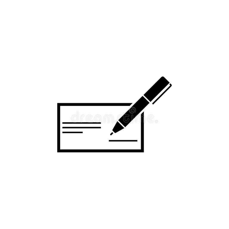 Write Bank Check. Pen Signing Cheque Solid Flat Vector Icon Isolated on ...