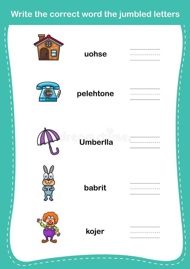 Write the Correct Word the Jumbled Letters Stock Vector - Illustration ...