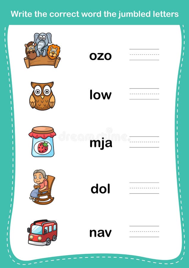 Write the Correct Word the Jumbled Letters Stock Vector - Illustration ...