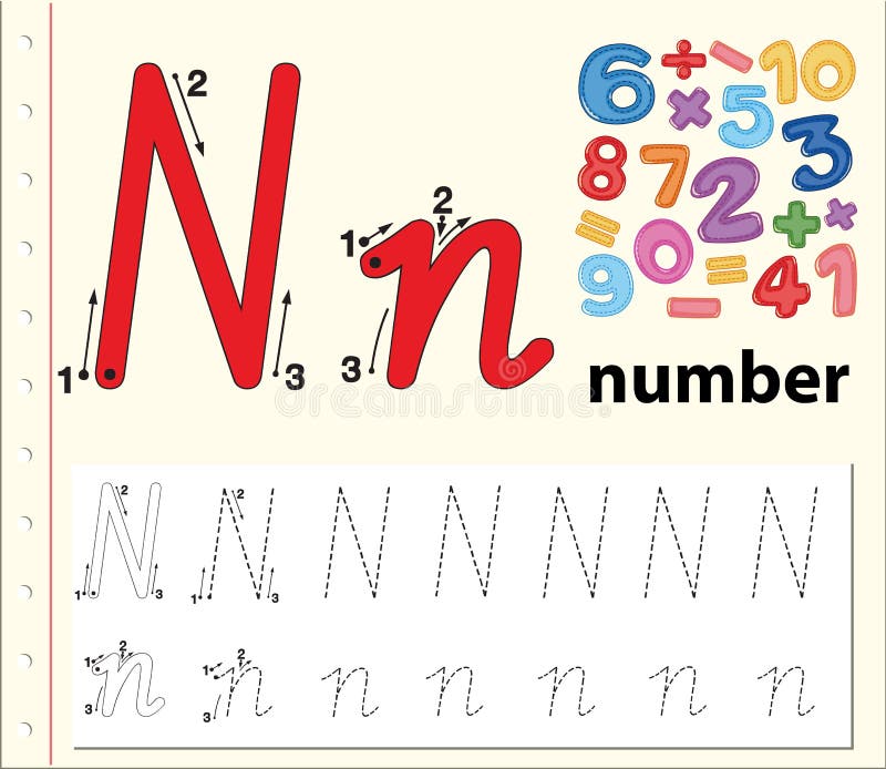 Write the Letter N English Card Stock Vector - Illustration of teacher ...