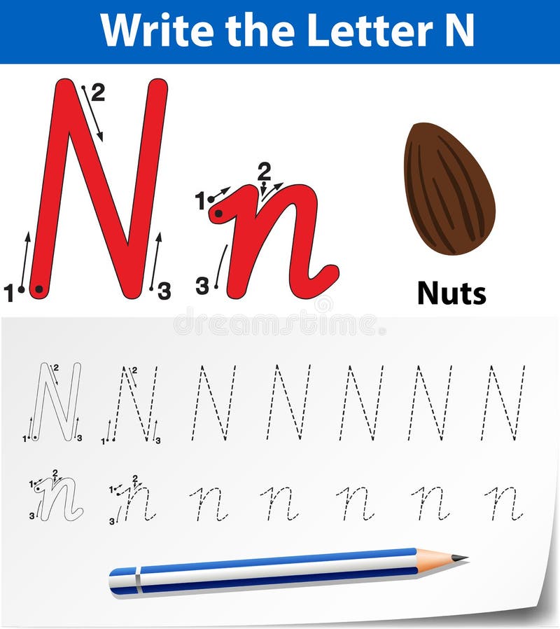 Write the Letter N English Card Stock Vector - Illustration of clip ...