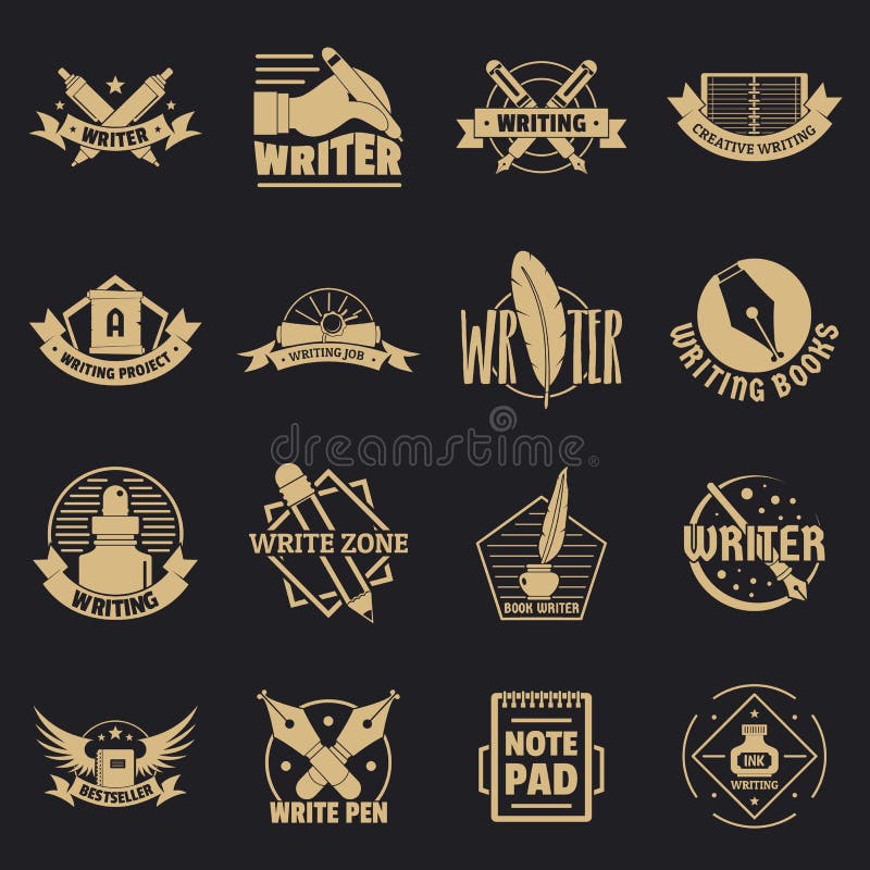 Write Logo Icons Set, Simple Style Stock Vector - Illustration of icon ...