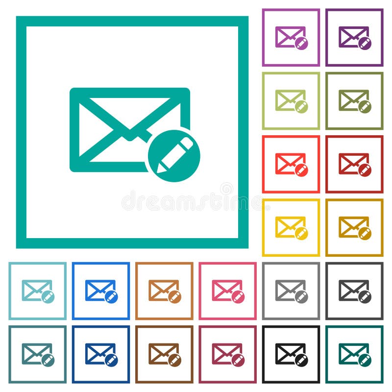 Write Mail Flat Color Icons with Quadrant Frames Stock Illustration ...