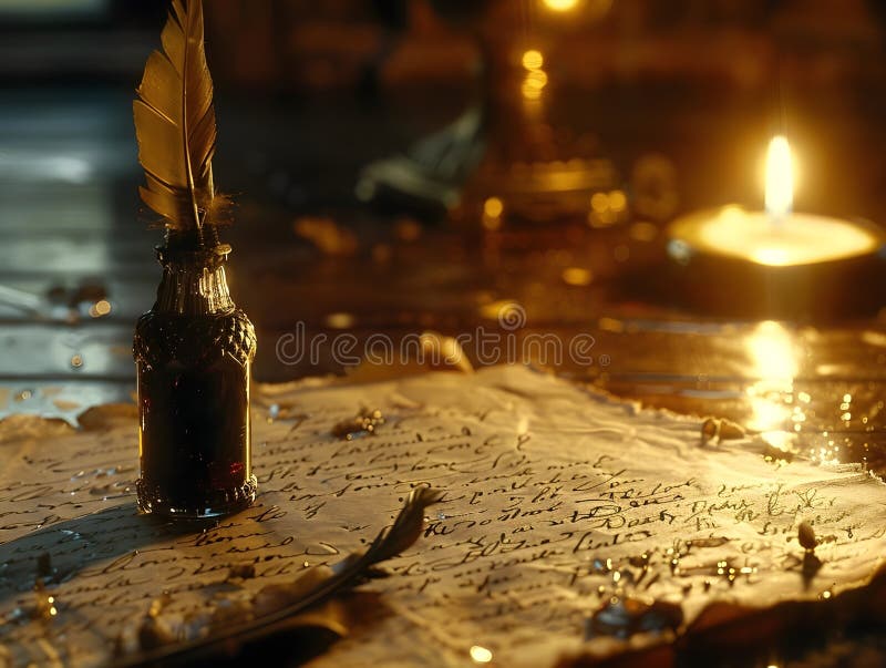 Antique Feather Quill Writing Tool with Flowers Stock Illustration ...