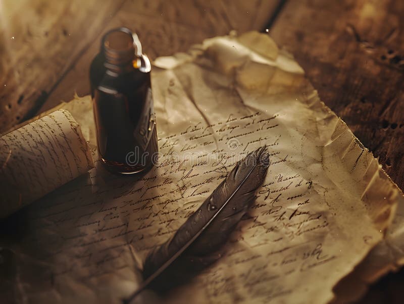 Write a Manuscript. Writing with Ink. Antique Feather Stock ...