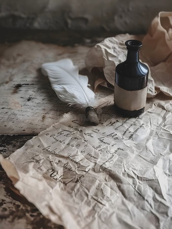 Antique Feather Quill Writing Tool with Flowers Stock Illustration ...