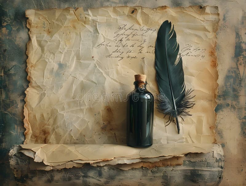 Antique Feather Quill Writing Tool with Flowers Stock Illustration ...