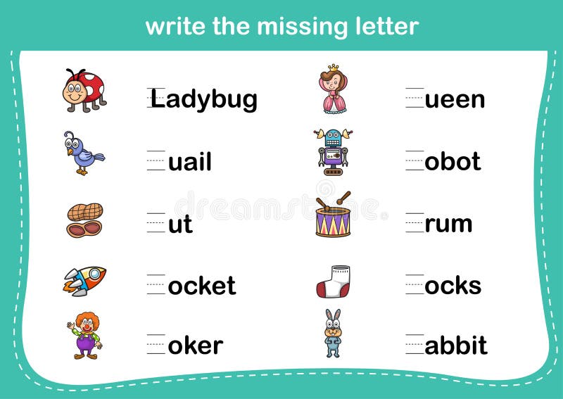 Write Missing Letter, Write the Missing Vowel, Worksheet for Kids, Fill ...