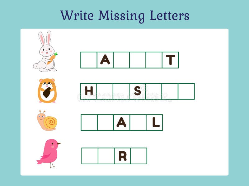 Write Missing Letters Game for Kids. Animal Series, Stock Vector ...