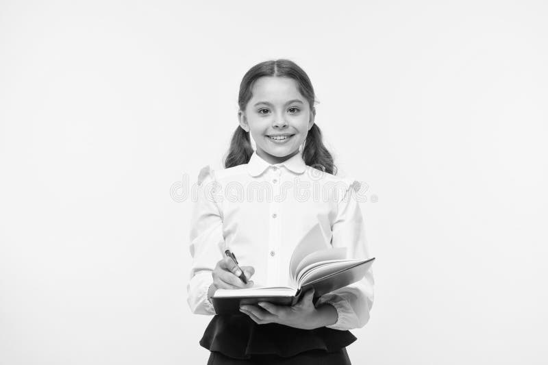 Write Note To Remember. Child School Uniform Smart Kid Happy Make Note ...