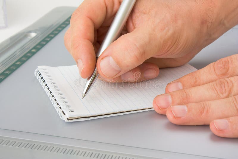 Write with a Pen in a Notebook Stock Image - Image of tablet, hand ...