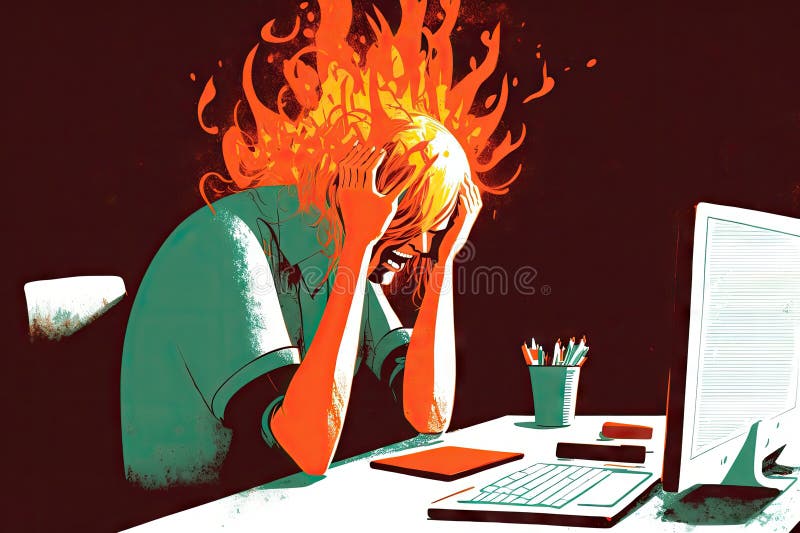 Stressed Young Man Sitting in Front of His Computer Stock Illustration ...