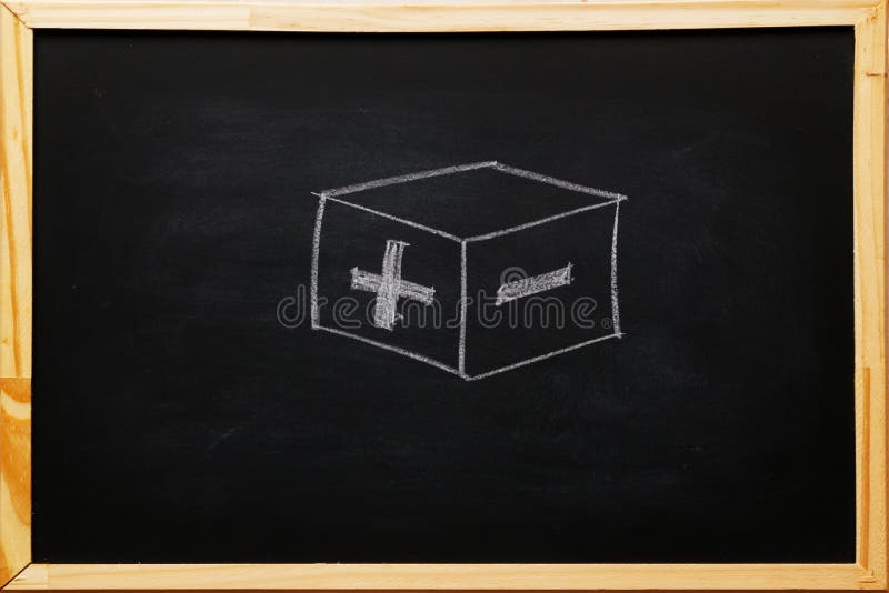 Write Symbols Plus and Minus on Blackboard with Chalk. Concept of ...