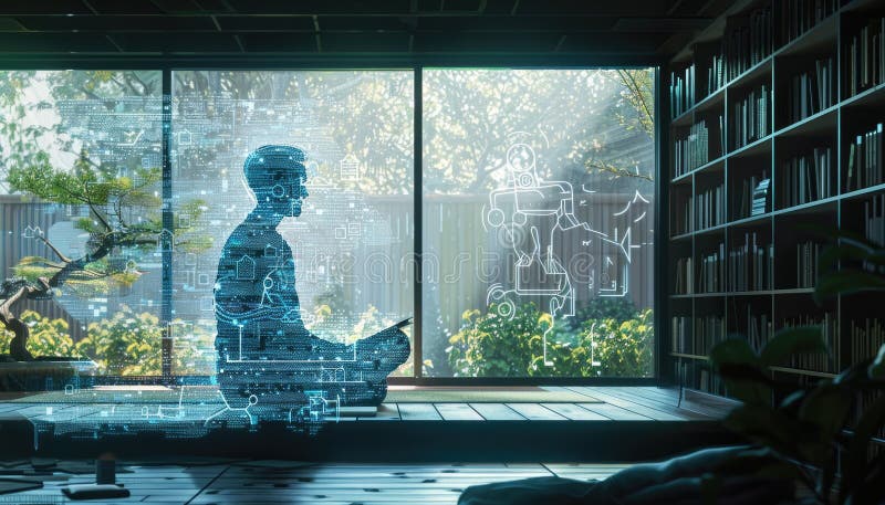 Writer with AI in Minimalist Study AIG60 Stock Image - Image of realism ...