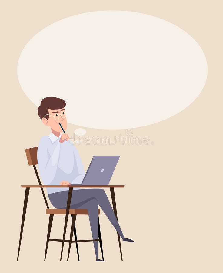 Writer Copywriter Blogger Manager Sitting at Table and Thinking about ...