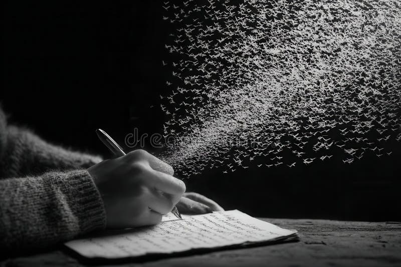 Writer Creating Inspiring Story with Birds Flying from Pen, Freedom of ...