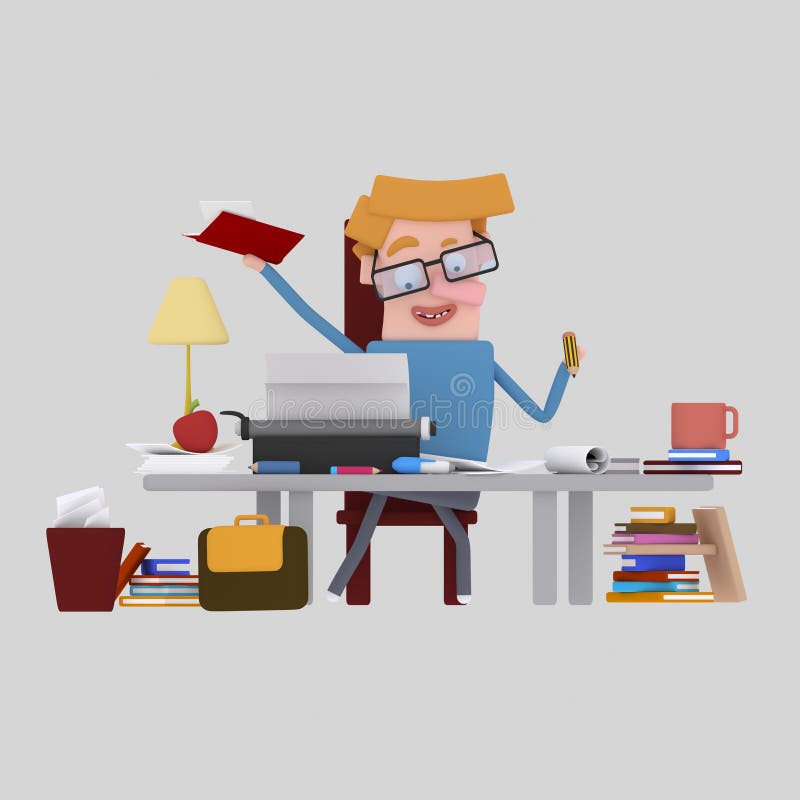 Writer and creative man 3D stock illustration. Illustration of student ...