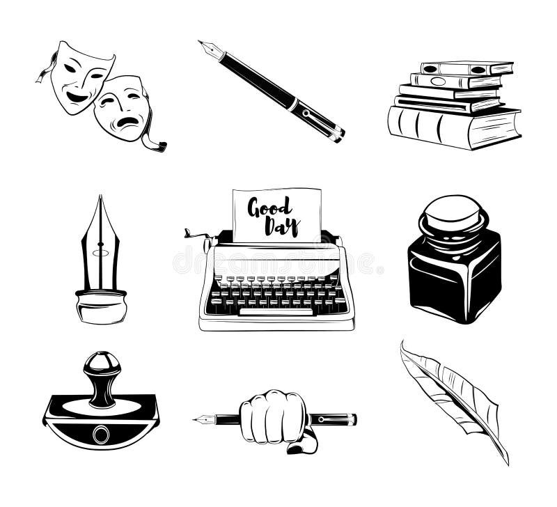 Writer Design Elements. Isolated Objects. Vintage Pen Stock Vector ...