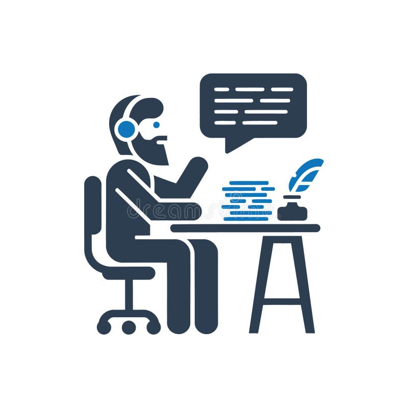 Writer at Desk Icon stock vector. Illustration of quill - 373774912