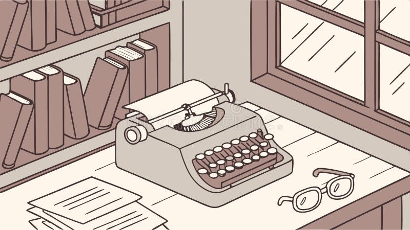 Writer Desk Typewriter, Vintage Office, Classic Author Workspace Vector ...