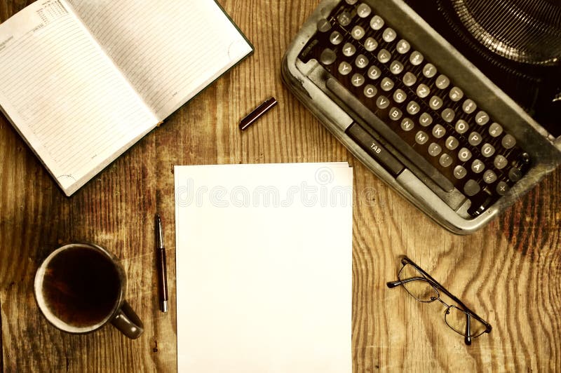 Writer Desktop with Typewriter Retro Stock Photo - Image of blank ...