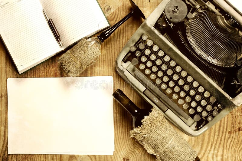 Writer Desktop with Typewriter Retro Stock Image - Image of grain ...