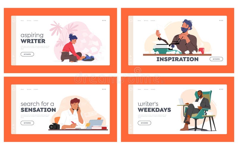 Writer or Editor Characters Landing Page Template Set. Creative Persons ...