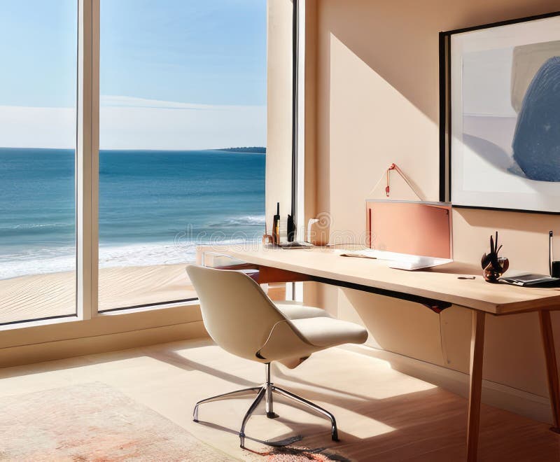 Writer or Freelancer Workspace with Sea View in the Minimalist Style ...