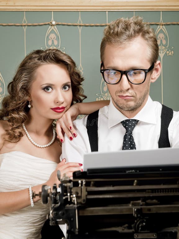 Writer and His Muse in Retro Style Stock Photo - Image of beautiful ...