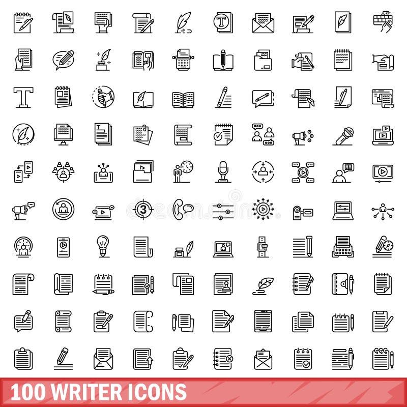 Copywriter Icons Set Vector Outline Stock Vector - Illustration of ...
