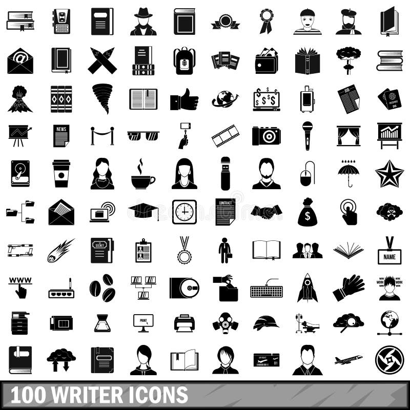100 Writer Icons Set, Simple Style Stock Vector - Illustration of icons ...