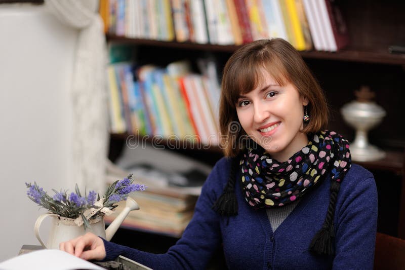 Writer in the library stock image. Image of research - 157053517