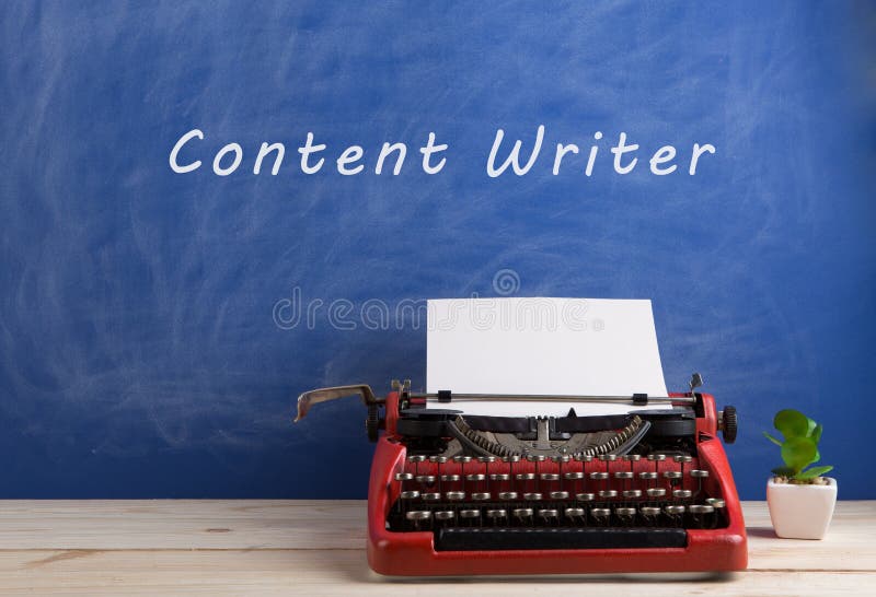 Writer S Workplace - Red Typewriter on Blue Blackboard Background with ...