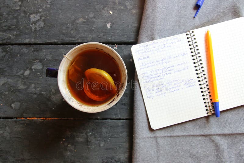 Writer or School Idea, Tea and Notebook on the Table Stock Photo ...