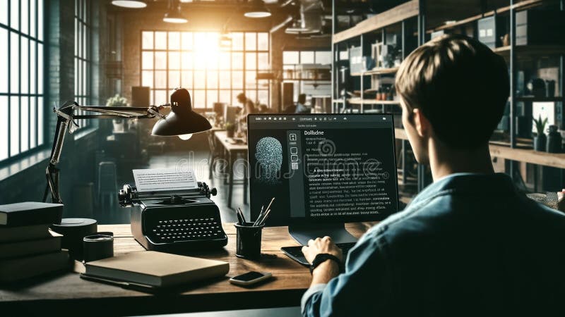 Writer Using AI Writing Assistant on Laptop in Creative Workspace Stock ...