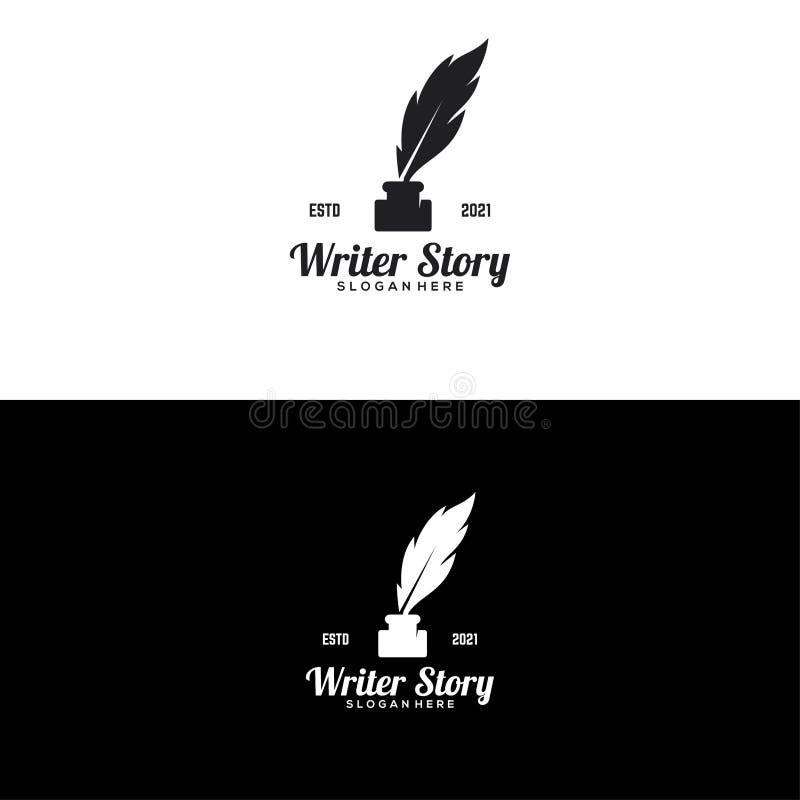 Writer Story Logo Design with Feather and Pen Old Stock Illustration ...