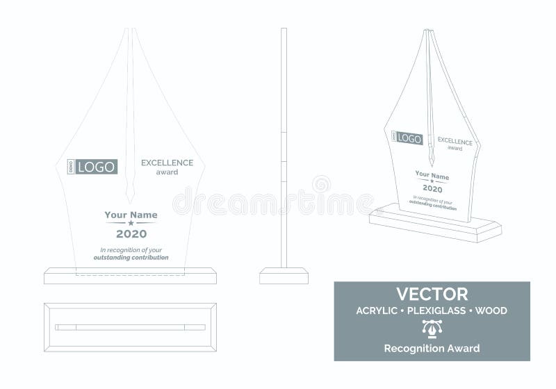 Writer Trophy Vector Template in the Form of a Pen, Author Trophy ...